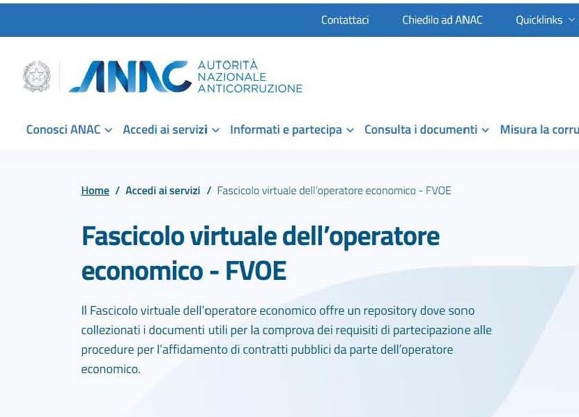 Fascicolo virtuale dell’operatore economico - FVOE | ESNA-SOA